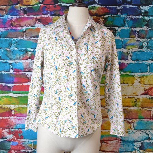 croft & barrow | Tops | Croft Barrow White Green Pink Blue Bird Print ...